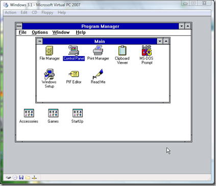 Abhinov's tech commentary: Windows 3.1 in Virtual PC 2007